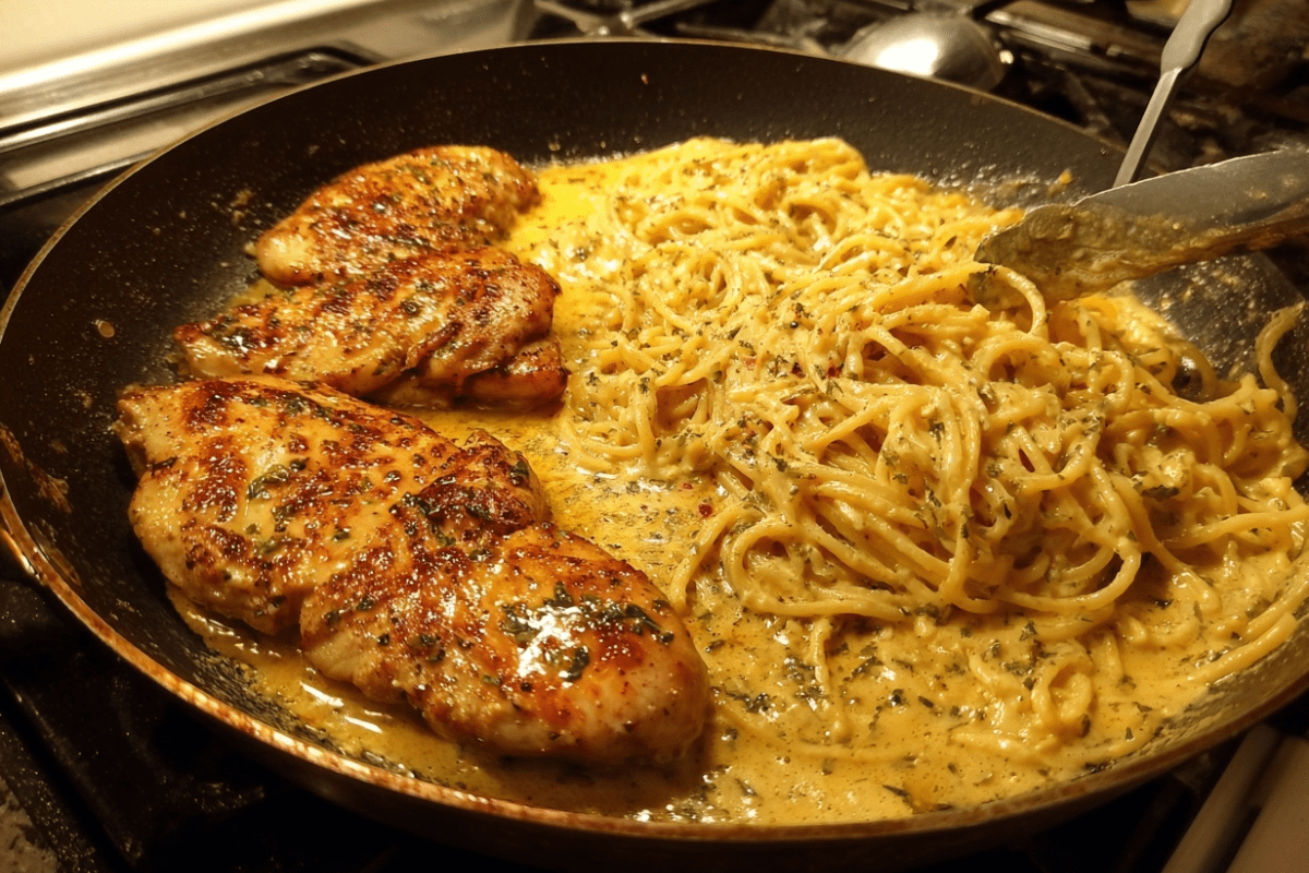 Garlic Parmesan Chicken Spaghetti in Creamy Cajun Three-Cheese Sauce