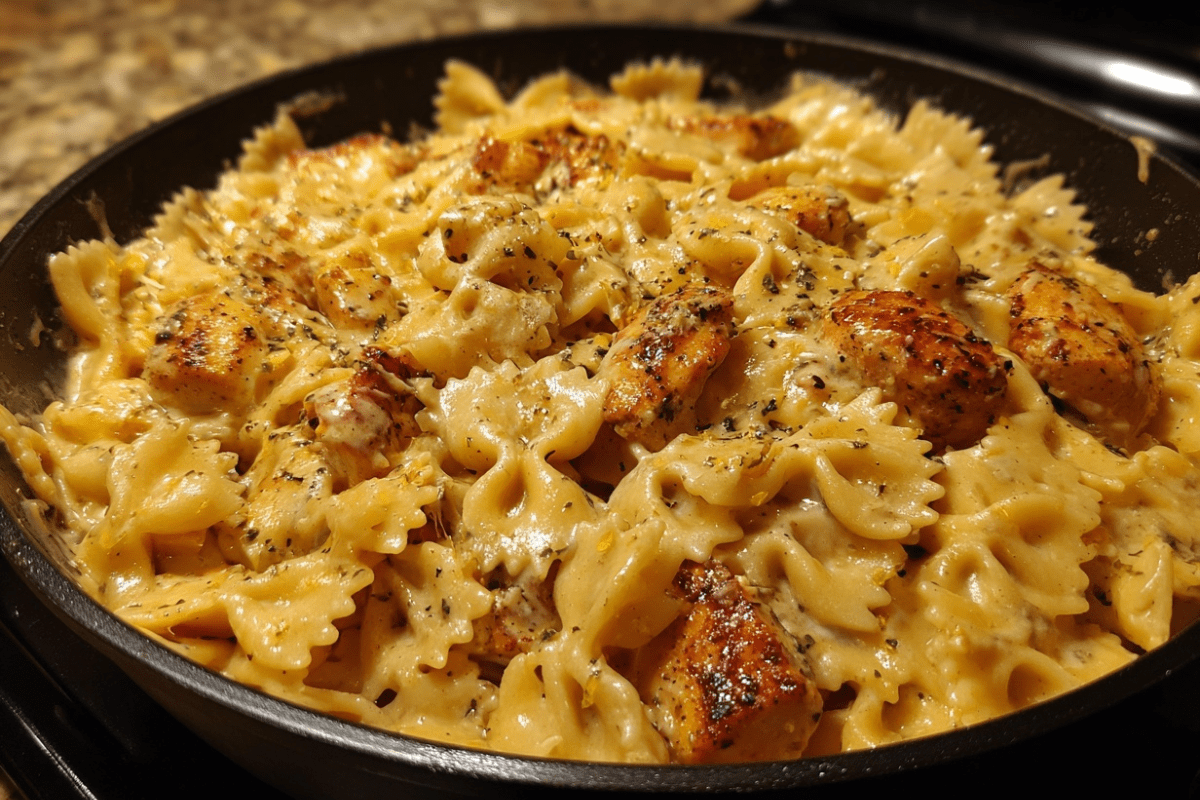 Cajun Garlic Chicken Bowties in Spicy Provolone Mozzarella Sauce